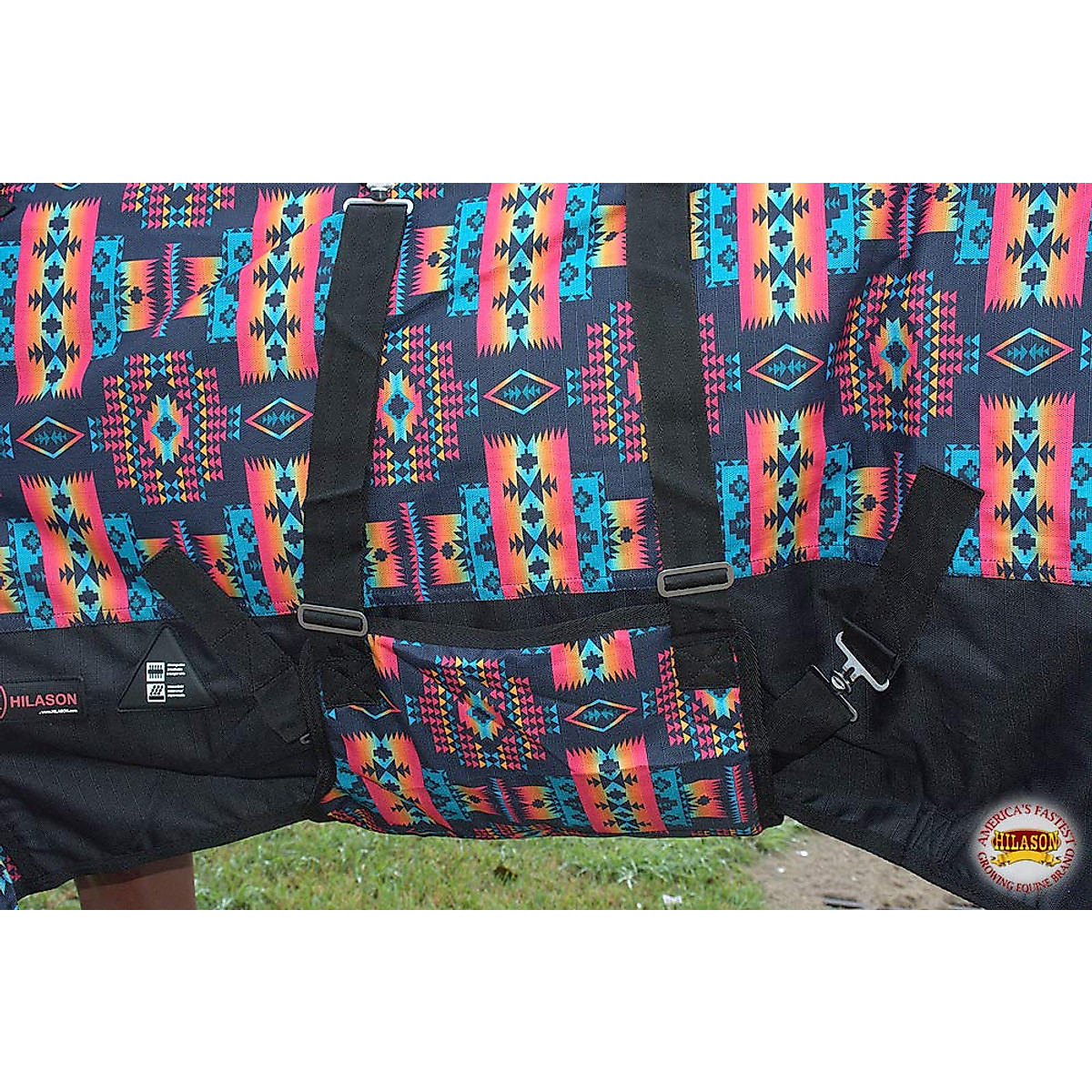 Black Aztec 84 in HILASON 600D Winter Waterproof Poly Horse Blanket Belly Wrap | Horse Blanket | Horse
