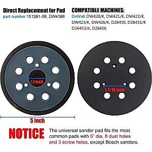 5 Inch 8-Hole Hook and Loop Sander Pads Replacement Sanding Pads for DeWalt DW420, DW421, Dw423, DW426, D26451, D26453 Orbital Sander…