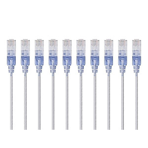 Monoprice Cat6A Ethernet Patch Cable - Snagless RJ45, 550Mhz, 10G, UTP, Pure Bare Copper Wire, 30AWG, 10-Pack, 5 Feet, White - SlimRun Series