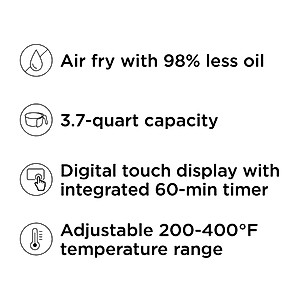 CHEFMAN Small Air Fryer Healthy Cooking, Nonstick, User Friendly and Digital Touch Screen, w/ 60 Minute Timer & Auto Shutoff, Dishwasher Safe Basket, BPA-Free, Glossy Black, 3.5 Qt.