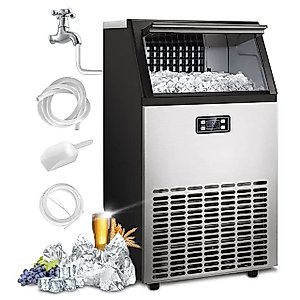 Undercounter Ice Maker Machine Commercial, Built in Nugget Ice Cubes 100 LBS/24H with 33LBS Large-Capacity, Freestanding|Countertop Crushed Ice Machine for Commercial Use Bar Coffee Restaurant Office