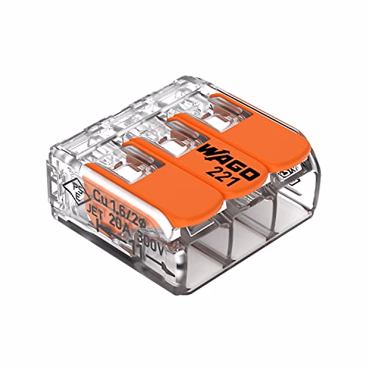 WAGO 221-413 Compact Lever-Nuts® Splicing Connectors, 3-Conductor, 24-12 AWG, 2500pcs