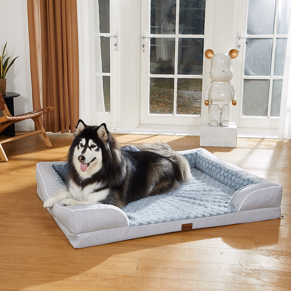 Casa Paw Orthopedic Dog Beds for Large Dogs, Waterproof Memory Foam Large Sized Dog Bed with Sides, Non-Slip Bottom and Egg-Crate Foam Big Dog Bed with Removable Washable Cover(Large,Light Grey)