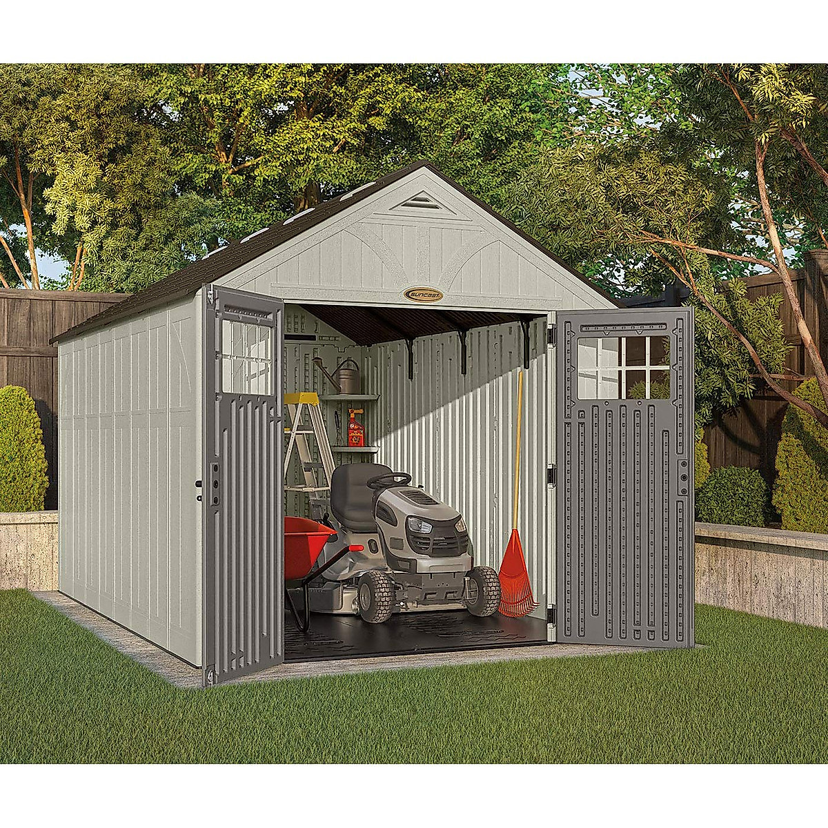 Suncast 8' x 13' Heavy-Duty Resin Tremont Storage Shed, Sand