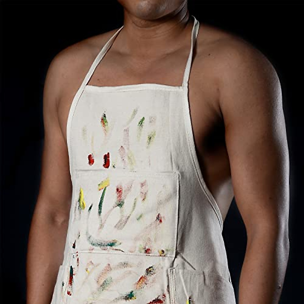 CONDA 100% Cotton Canvas Professional Bib Apron With 3 Pockets for Women Men Adults,Waterproof,Natural 31inch By 27inch