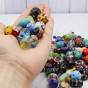 Fun-Weevz Assorted Glass Beads for Jewelry Making Adults, Bulk Glass Beads for Crafts, Lampwork Murano Bead Mix for Bracelets and Necklaces,Crafting Beads Supplies Kit, Large & Small Beads