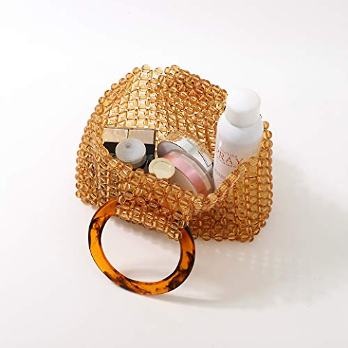 YIFEI Women Colored Transparent Beaded Acrylic Handbag Evening Handmade Bags for Wedding Party (Brown)