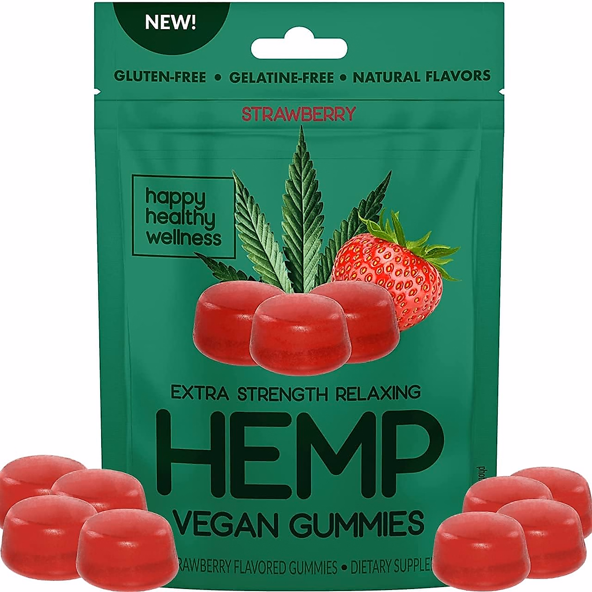 Happy Healthy Wellness Vegan Gummies Gelatine & Gluten Free Strawberry Flavor (30 Count) Made in USA for Adults