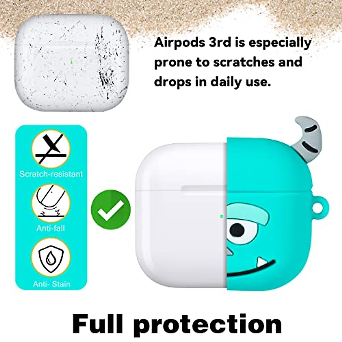 Mulafnxal for Airpods 3 3rd Generation Case Cute 3D Lovely Unique Cartoon for Airpod 3 Silicone Cover Fun Funny Cool Design Cases for Boys Girls Kids Teen for Air pods 3 (2021) (Blue Monster)