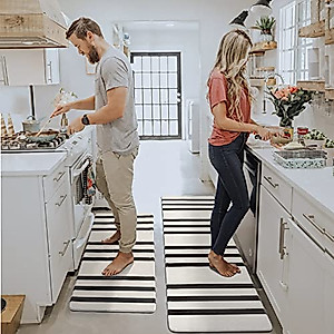 FRESHMINT Farmhouse Stripe Anti-Fatigue Kitchen Mat Set of 2, Cushioned Foam Kitchen Mats for Floor, Waterproof Non Slip Comfort Mat, Modern Kitchen Rug for Kitchen Decor, Sink, Laundry, Office