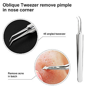 La Chat Blackhead Remover Kit - Blackhead Tweezers Removal Tool 3 pcs Comedone Pimple Extractor Tool, Acne Blemish Kit for Blackhead, pimple Tool, Curved Blackhead Tweezers kit (3 pcs)