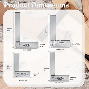 Machinist Square Set 2, 3, 4, 5 Inch, Atarvana Mechanical Steel High Precision Square, Harden Carbon Steel Engineer Square, 90 Degree Wide Base Square, L-Type Right Angle Ruler Tool for Woodworking