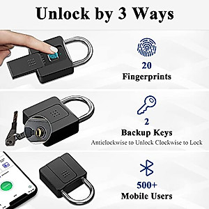 Fingerprint Padlock with Key Backup, Dhiedas Pad Lock with Fingerprint Bluetooth Key Waterproof Heavy Duty Combination Lock for Outdoor Fence Gate Shed Warehouse Gym Storage Yard