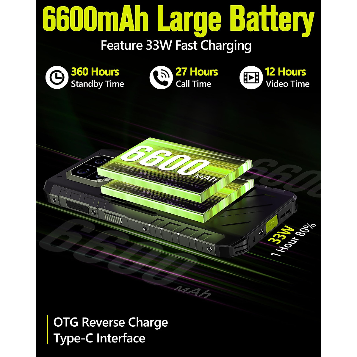 Ulefone Armor 22 Rugged Cell Phones, 16+256GB, 64MP+64MP Dual Cameras, Android 14, 6600mAh, 33W Fast Charging, 3-Card Sot Rugged Smartphone, Face/Fingerprint Unlock, NFC T-Mobile(Green)