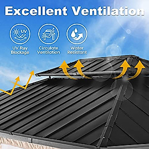 12' x 16' Gazebo, Outdoor Double Roof Canopy Hardtop Gazebo with Large Aluminum Frame, Galvanized Steel Top Gazebo with Ventilation and Mosquito Nettings, for Patio, Backyard, Deck and Lawns