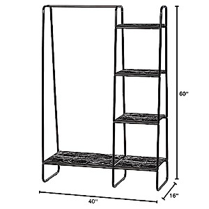 IRIS USA Garment Rack, 5-Shelves, Clothes Racks for Closet Organization, Plant Stand, Marble Black