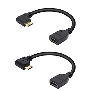 YACSEJAO 90 Degree Mini HDMI to HDMI Cable 15CM High Speed Right Angle HDMI Extension Cable, 2 Pack High Speed Gold Plated Swivel Converter（Left Angle+Right Angle）