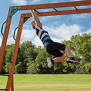 Backyard Discovery, Skyfort II Playground Cedar Wood Swing Set with Playhouse Fort, Sandbox, Picnic Table, Slide, Monkey Bars, Swings, Rock Climber, Outdoor Playset for kids Age 3-10 years