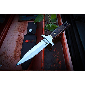 MTech USA – Fixed Blade Knife – Satin Finish Stainless Steel Blade, Brown Wood Handle with Stainless Steel Bolster, Includes Nylon Sheath - Hunting, Camping, Survival, Tactical – MT-20-03