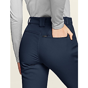 TSLA Women's Softshell Winter Snow Ski Pants, Fleece Lined Waterproof Hiking Pants, Insulated Work Outdoor Pants, 2-layer Reinforced Knee Navy, Large