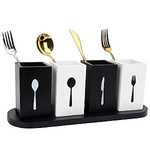 5 Pieces Silverware Holder with Wood Tray, Farmhouse Silverware Holder, Wooden Silverware Organizer, Spoon Fork Holder, Wooden Cutlery Holder, Flatware Organizers for Knives Restaurant Kitchen Storage