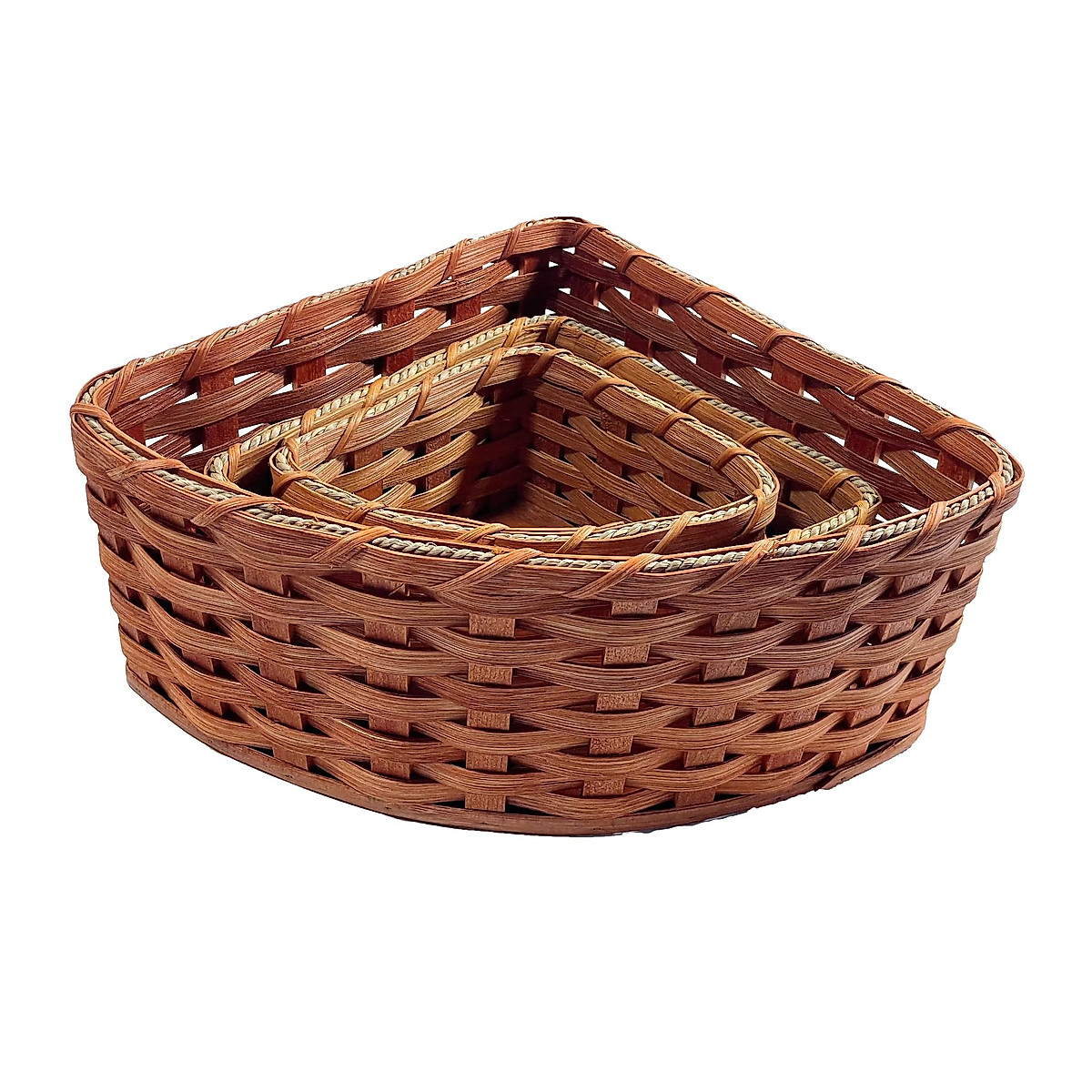Amish Corner Storage Handmade Solid Oak Woven Wicker Basket (Medium)