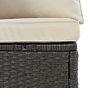 DHHU Patio Furniture, 8 Piece Weather Brown Wicker Sectional Sofa, Outdoor Conversation Set, Dining Table Chair with Ottoman, Cushions, Beige