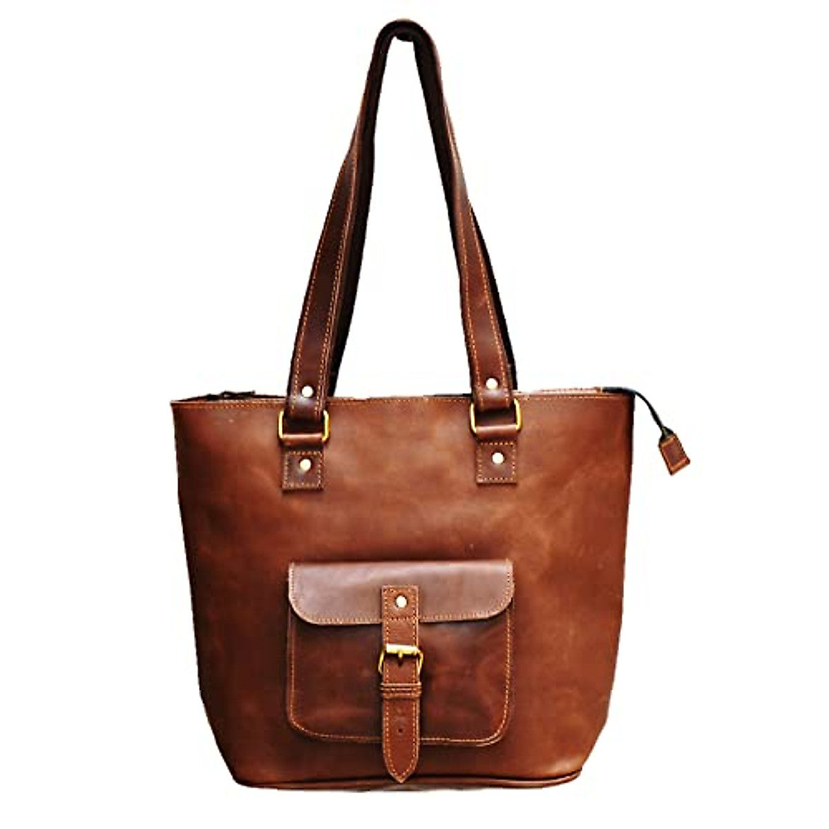 Satchel And Fable Women’s Tote Leather Handmade Genuine Shoulder Large Vintage Handbag (15.5” (L) x 12” (H) x 5.5” (W), Brown)