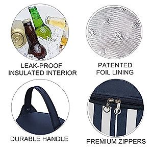 Yodo 20L Folding Picnic Basket Large Insulated Cooler Bag Waterproof for Gathering Travel Camping BBQ,Blue Stripe