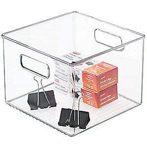 iDesign Kitchen Binz BPA-Free Plastic Deep Stackable Organizer with Handles - 8" x 8" x 6", Clear (Pack of 2)