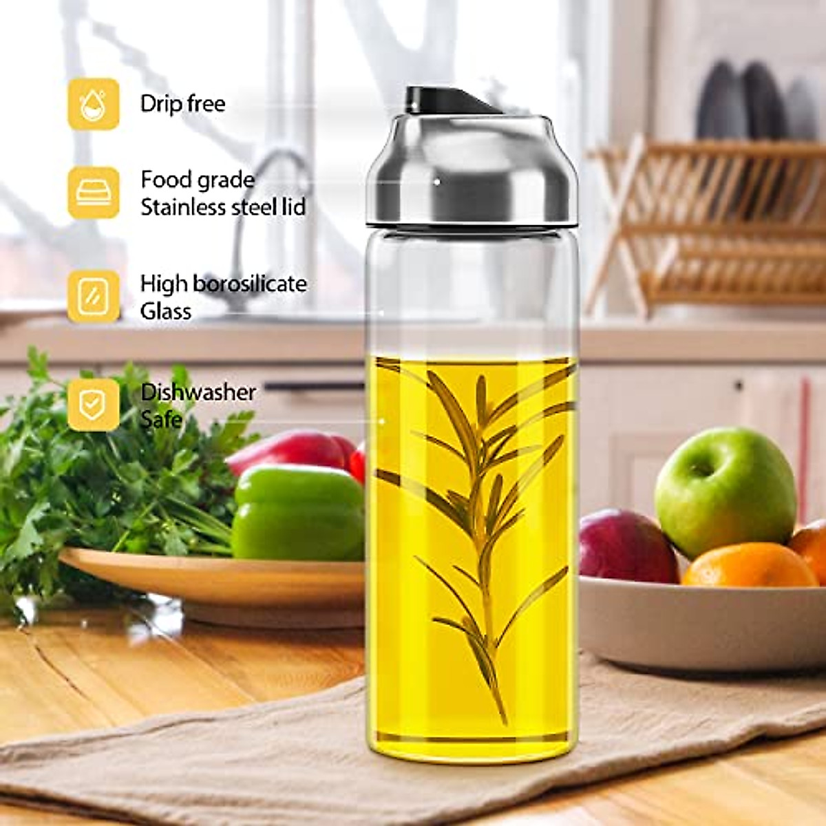 Aelga Olive Oil Dispenser - 14 OZ Glass Oil and Vinegar Dispenser Set - Oil Dispenser Bottles for Kitchen No Drip-Set of 2