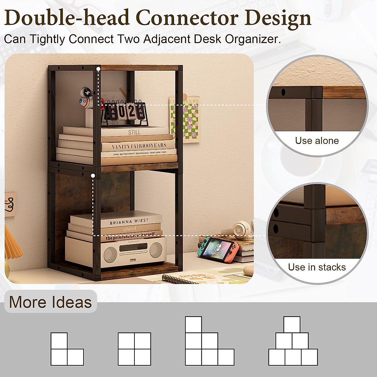 QIALINO Storage Cube with Wheels Can be Connected in Pairs, Single Storage Shelve Suitable for Closet Shelves, Corner Shelf, Bookcase, Display Shelf (Rustic Brown, 10.39 * 10.39"-2 Boards)