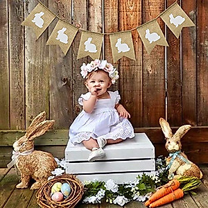 Uniwish Rabbit Banner Burlap Easter Decorations Garland Bunny Bunting Home Decor for Mantle Fireplace Rustic Spring Themed Baby Shower Birthday Party Supplies