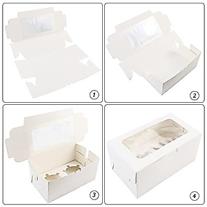 GothaBach 30 Pack White Paper Cupcake Boxes with 2 Cavity Cookie Gift Boxes with Clear Window 2 Treat Holder Cupcake Containers Bakery Cake Box