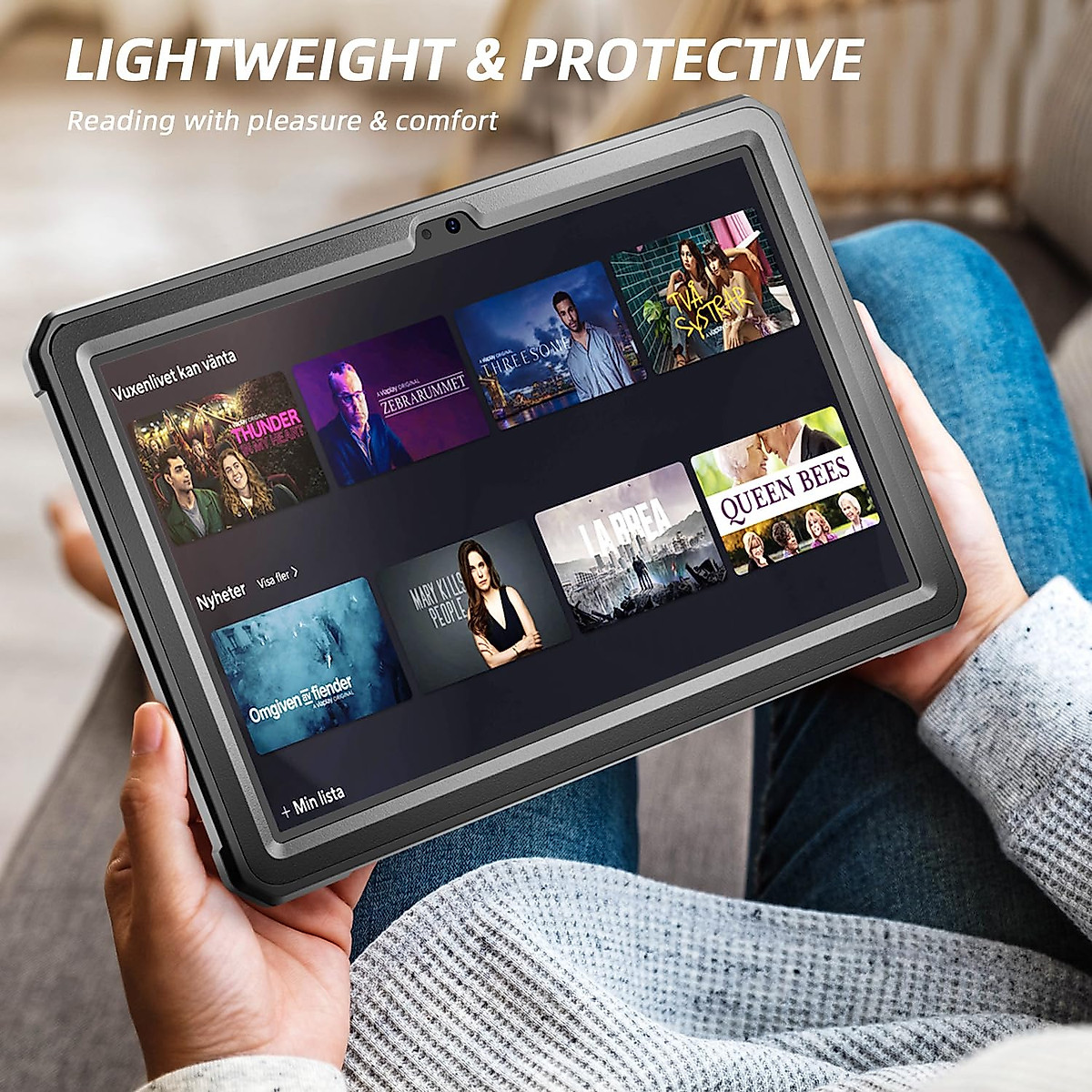 Amazon Fire HD 10 & Fire HD 10 Kids Pro Tablet Case (Only 13th Gen, 2023 Release), DJ&RPPQ Full Body Rugged Hands-Free Viewing Stand Back Cover with Screen Protector, Also for 10in Sony Nokia - Black