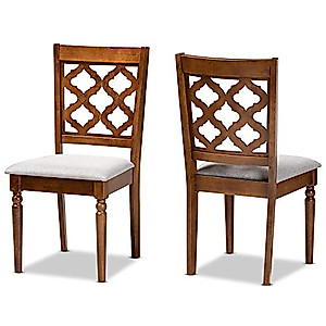 Baxton Studio Ramiro Dining Chair Set and Dining Chair Set Grey Fabric Upholstered and Walnut Brown Finished Wood 2-Piece Dining Chair Set