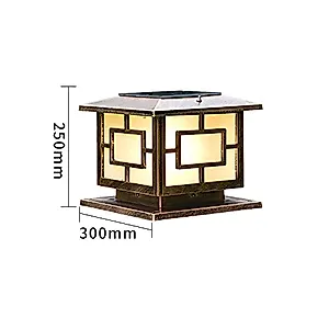 Led Solar Three-Color Dimming Outdoor Column Lamps Industrial Square Glass Post Lights Street Home Door Garden Lighting Pillar Lights(Color:Brass,Size:L)