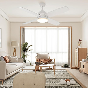 warmiplanet Ceiling Fan with Lights Remote Control, 48-Inch, White, 4-Blades