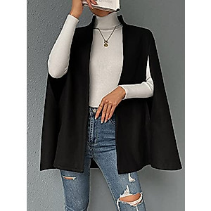 WDIRARA Women's Split Cloak Long Sleeve Open Front Cape Blazer Business Jacket Black S