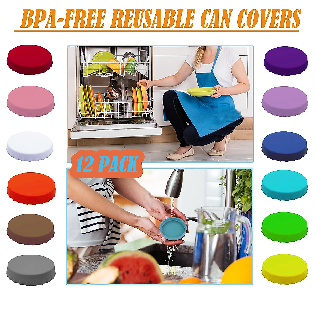 Soda Can Lids Set of 12, Silicone Soda Can Covers Lids, Reusable Colorful Drink Cans Protector, 2.1 Inch Spill-proof Dust-proof Soda Lid, Food Grade Can Cover, for Coke Beer Energy Drink