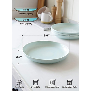 LE TAUCI Dinner Plate 9 inch, Ceramic Salad plate sets for Pasta, Risotto, Fluffiest, Pancakes, Dishwasher Microwave Oven Safe, set of 4, Sky blue