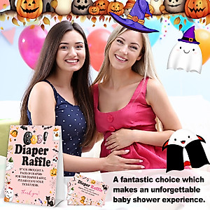 seclate Halloween Baby Shower Games - 50 Diaper Raffle Tickets + 1 Self-Standing Sign - Diaper Raffle Party Game Sets for Baby Announcement Gender Reveal Decorations - B07