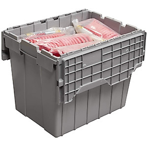 Akro-Mils 39170 Industrial Plastic Storage Tote with Hinged Attached Lid, (21-Inch L by 15-Inch W by 17-Inch H), Gray, (3-Pack)