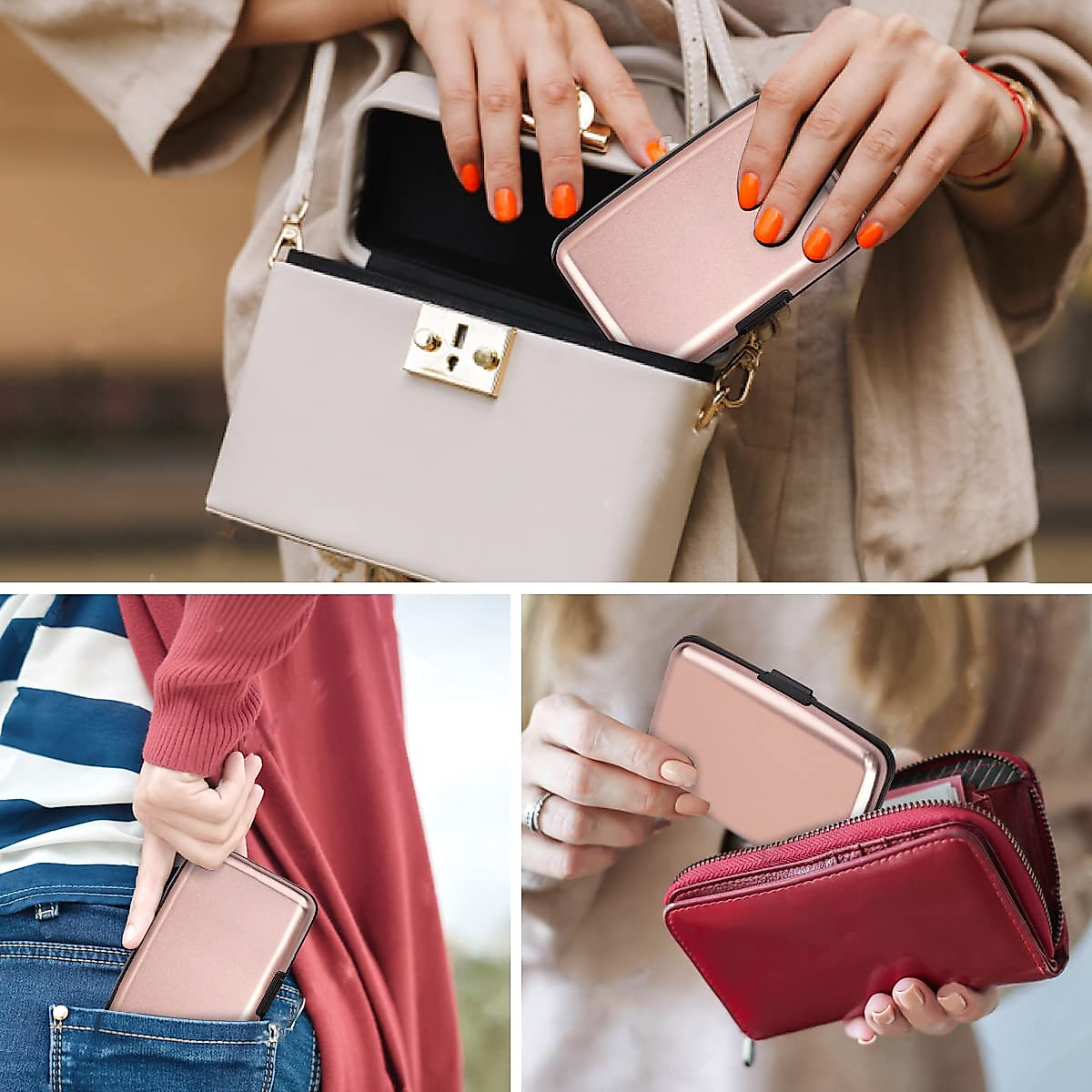 Coco Rossi Mini Credit Card Holder for Women,RFID Blocking Slim Hard Card Case ID Case Travel Wallet,Rose Gold