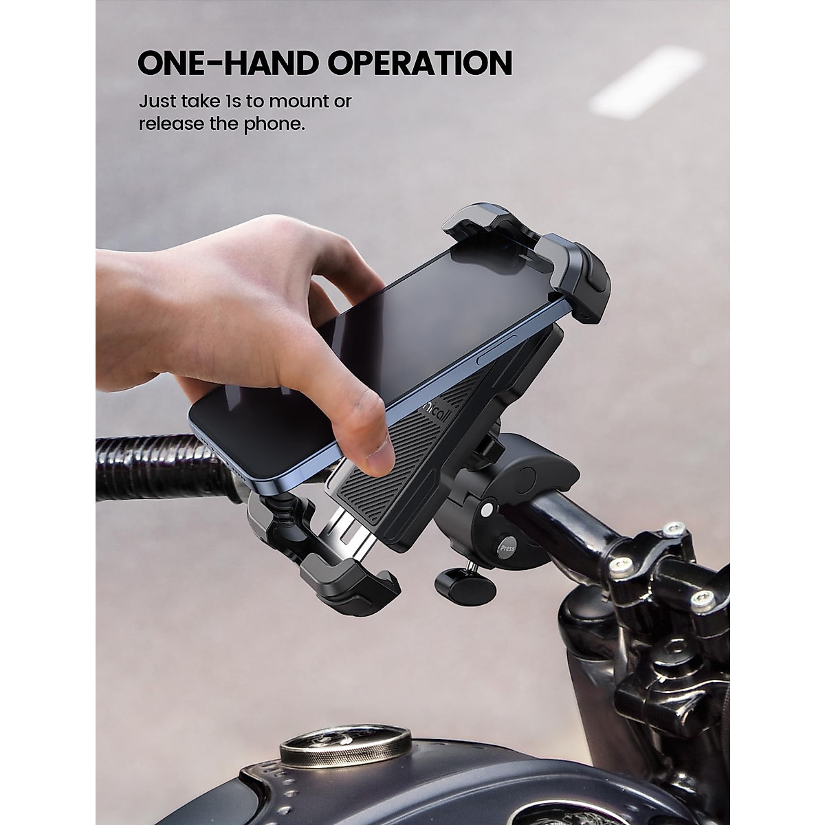 Lamicall Motorcycle Phone Mount, Bike Phone Holder - Upgrade Quick Install Handlebar Clip for Bicycle Scooter, Cell Phone Clamp for iPhone 16 15 Pro Max/ 14/13, Galaxy S10 and More 4.7-6.8" Phone