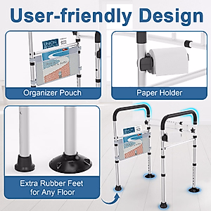 HOMLAND Toilet Safety Rails for Seniors, FSA/HSA Eligible Adjustable Detachable Toilet Safety Frame with Handles for Elderly and Disabled, 350LBS Handicap Toilet Rail Fits Most Toilets