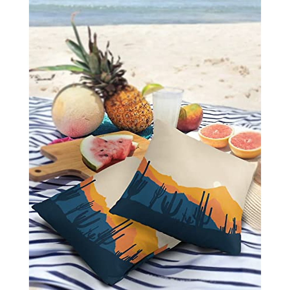 Outdoor Throw Pillow Cover Minimalist Desert Sun Mountain Waterproof Cushion Covers 2 Pack Natural Landscapes Pillow Cases Home Decoration for Patio Garden Couch Sofa