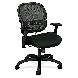 HON Wave Office Chair Mid Back Mesh Ergonomic Computer Desk Chair - Adjustable Arms, Lumbar Support, Synchro-Tilt Tension Angle Lock Recline, Comfortable Cushion, 360 Swivel Rolling Wheels - Black