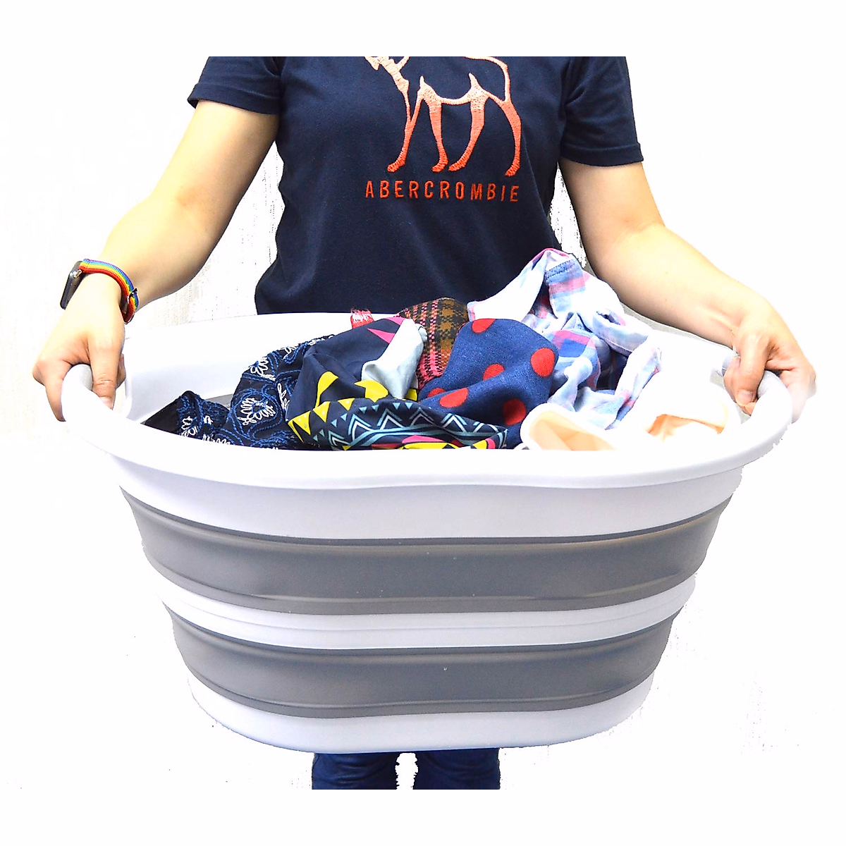 SAMMART 36L (9.5 gallon) Collapsible Plastic Laundry Basket - Oval Tub/Basket - Foldable Storage Container/Organizer - Portable Washing Tub - Space Saving Laundry Hamper