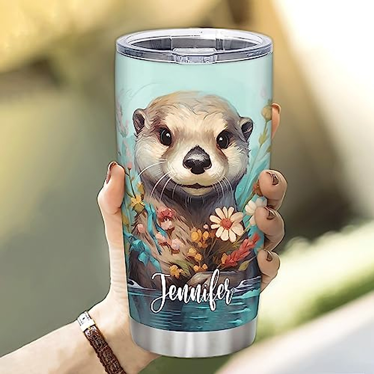 Hyturtle Personalized Otter Tumbler, Just A Girl Who Loves Otters Tumbler Cup With Lid 20oz 30oz Stainless Steel Double Wall Vacuum Insulated Tumbler Coffee Mug Birthday Gifts For Girl Women